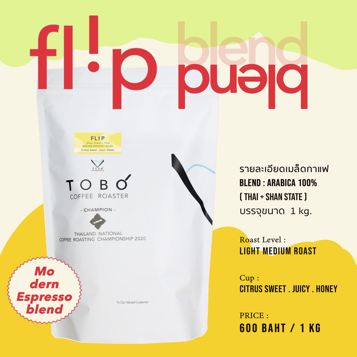 New Blend : Flip Blend 1 kg (Shan State + Thailand) – Tobo' Coffee Roaster